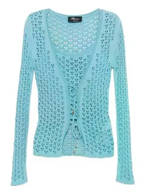 Blumarine Lace-up Pointelle Knit Twinset - Blue