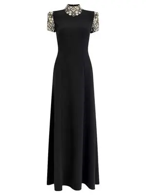 Jenny Packham Pricile Embellished Collar Dress - Black