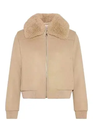 YVES SALOMON Lambswool-collar Bomber Jacket - Neutrals