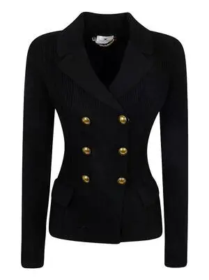 Elisabetta Franchi Double-breasted Cardigan With Golden Logo Buttons - Black