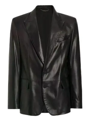 Dolce & Gabbana Buttoned Leather Blazer - Black