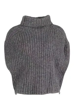ISABEL MARANT VINTAGE Ivy Turtleneck Ribbed Knit Sleeveless Sweater - Grey