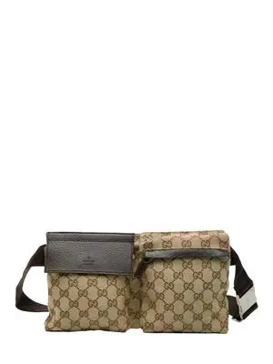 Gucci Gg Canvas Double Pocket Belt Bag - Brown