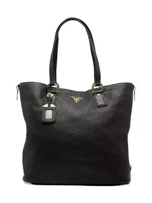 Prada Vitello Daino Side Zip Tote Bag - Black