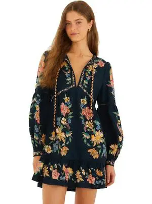 Farm Rio Maira Floral Mini Dress - Maira Floral Dark Blue
