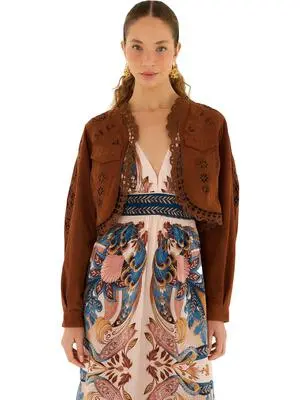 Farm Rio Richelieu Cropped Leather Jacket - Caramel