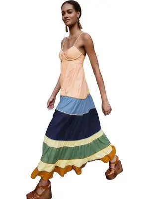 Farm Rio Multicolor Pleats Maxi Dress With Sweetheart Neckline - Multi