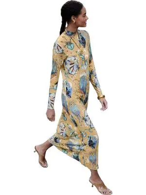 Farm Rio Printed Long Sleeve Maxi Dress - Mystical Sand