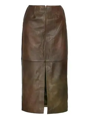Remain Birger Christensen Leather Midi Skirt - Brown