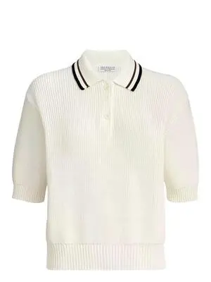 Brunello Cucinelli Cotton English Rib Knit Polo Shirt - Neutrals