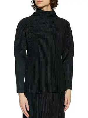 Issey Miyake High-neck Pleated Shirt - Black