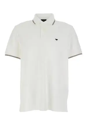 Emporio Armani Emblem Trim Polo Shirt - White