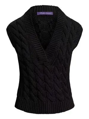 Ralph Lauren V-neck Cable-knit Top - Black