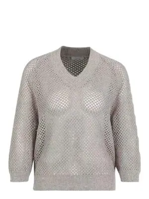 Peserico Open-knit V-neck Sweater - Grey