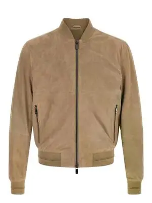 PAL ZILERI Ribbed High Neck Suede Jacket