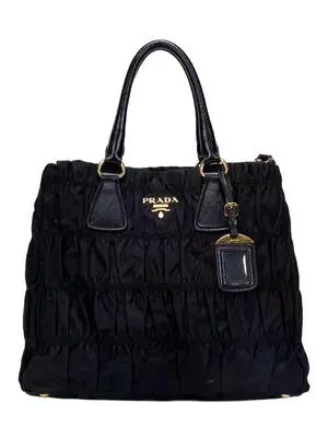 Prada Gaufre Tessuto Logo Tote Bag - Black