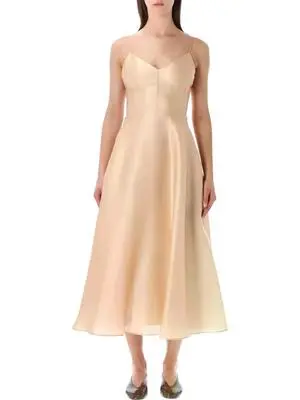 Alberta Ferretti Organza V-neck Midi Dress - Neutrals