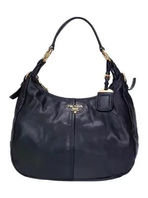 Prada Daino Leather Hobo Shoulder Bag - Black