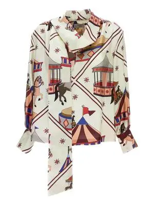 Alberto Biani Printed Silk Blouse With Scarf - Neutrals