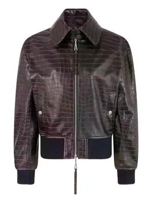 PACO RABANNE Crocodile Effect Leather Bomber Jacket