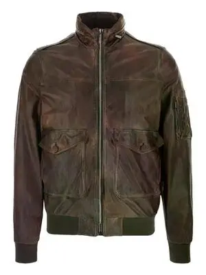 MOORER Zip-up Jacket With Button Details - Brown