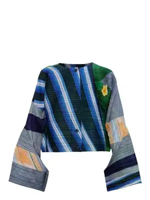 Issey Miyake Striped Pleated Cardigan - Blue