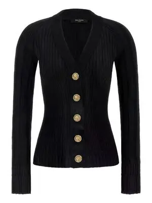 Balmain Buttoned V-neck Cardigan - Black