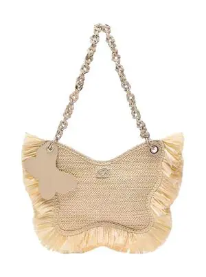 Blumarine Butterfly Raffia Shoulder Bag - Neutrals