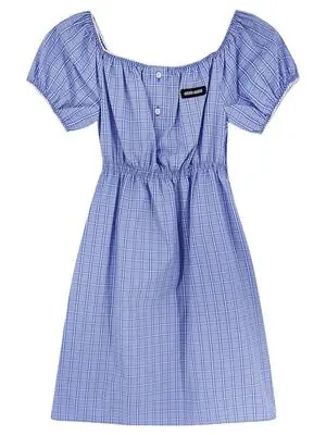 Miu Miu Madras Cotton Mini Dress - Blue
