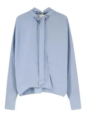 ALYSI Cotton Shirt With Bow Detail - Blue