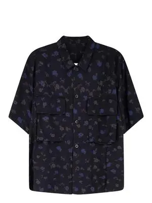 Sacai Cotton Blend Shirt With Floral Print - Black