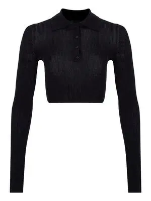 Zeynep Arçay Semi Sheer Knit Crop Top - Black