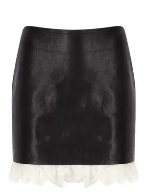 Zeynep Arçay Mini Leather Lace Skirt - Black & White