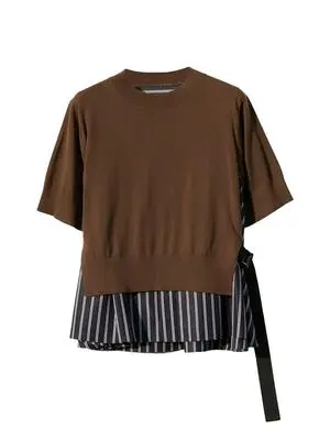 Sacai Poplin And Cotton Knit Pullover - Brown