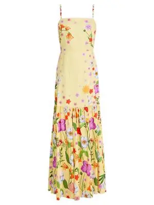 Borgo De Nor Floral-print Cotton Maxi Dress - Pastel Yellow