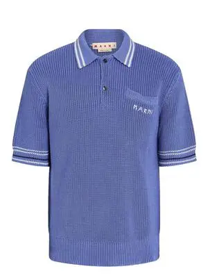 Marni Ribbed Cotton Polo Shirt - Slate Blue