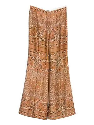 Sandro Bandana Print Flowy Wide Leg Pants - Brown