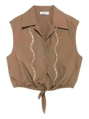 Sandro Rhinestone Embellished Cropped Shirt - Brown