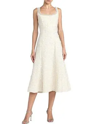 Mac Duggal Embellished Boucle A-line Midi Dress - Ivory