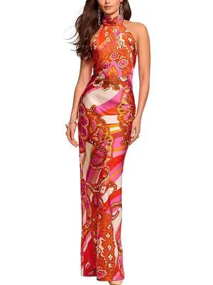 Ramy Brook Printed Tatiana Gown - Fiesta Pink