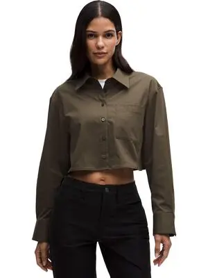 Lululemon Woven Cropped Button-up Long-sleeve Shirt - Olive Brown