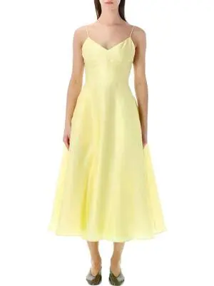Alberta Ferretti Silk Organza Midi Dress Yellow