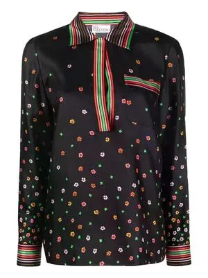 Red Valentino Floral-print Silk Blouse - Black