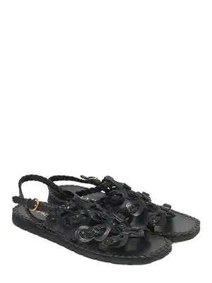 Prada Woven Leather Sandals - Black