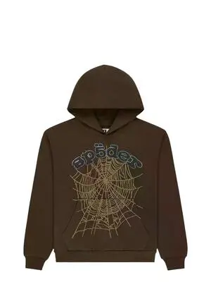 SP5DER Rhinestone Logo Hoodie - Brown