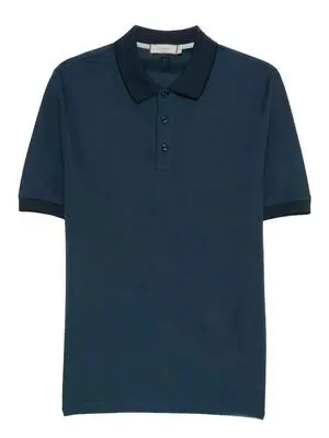 Canali Ribbed Trim Polo Shirt - Blue
