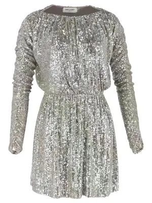 Saint Laurent Sequined Mini Dress - Silver