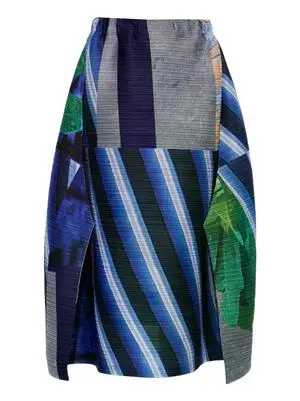Issey Miyake Pleated Printed Skirt - Blue