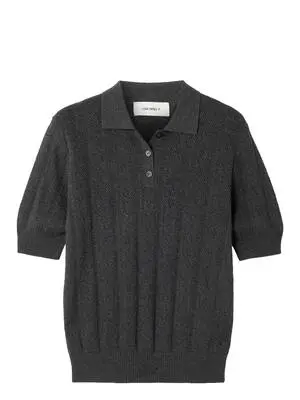 LISA YANG Cristine Pointelle-knit Cotton And Cashmere-blend Polo Shirt - Gray