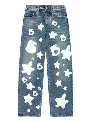 SP5DER Star Print Bootcut Jeans - Blue
